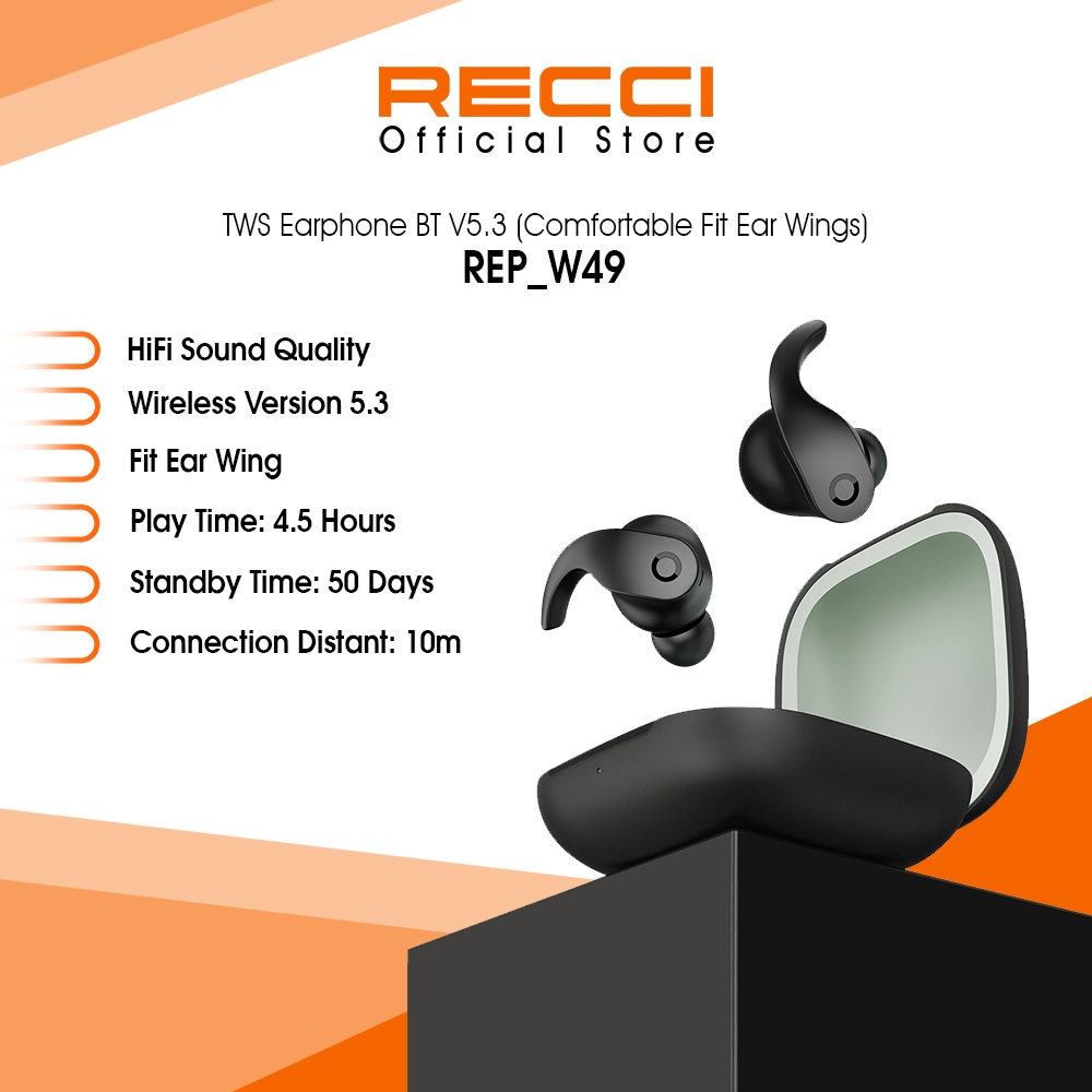 RECCI TWS BT V5.3 Comfortable Fit Ear Wings Earphone REP-W49 | Shopee Malaysia