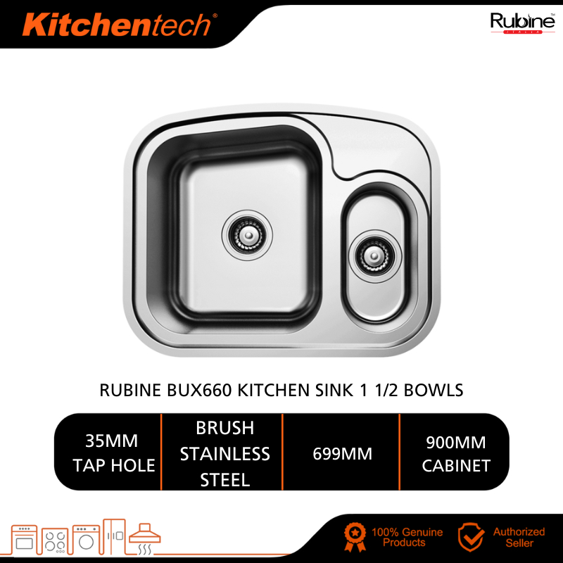 Rubine Kitchen Sink 1 1/2 Bowls BUX660 Brush 18/8 Stainless Steel Pre ...