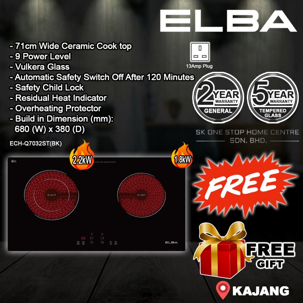 (AUTHORISED DEALER) Elba 2200W + 1800W Built-In Ceramic Hob Dual ...