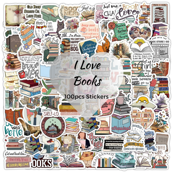100pcs I Love Book Stickers Reading Sticker Decoration Journal Sticker ...