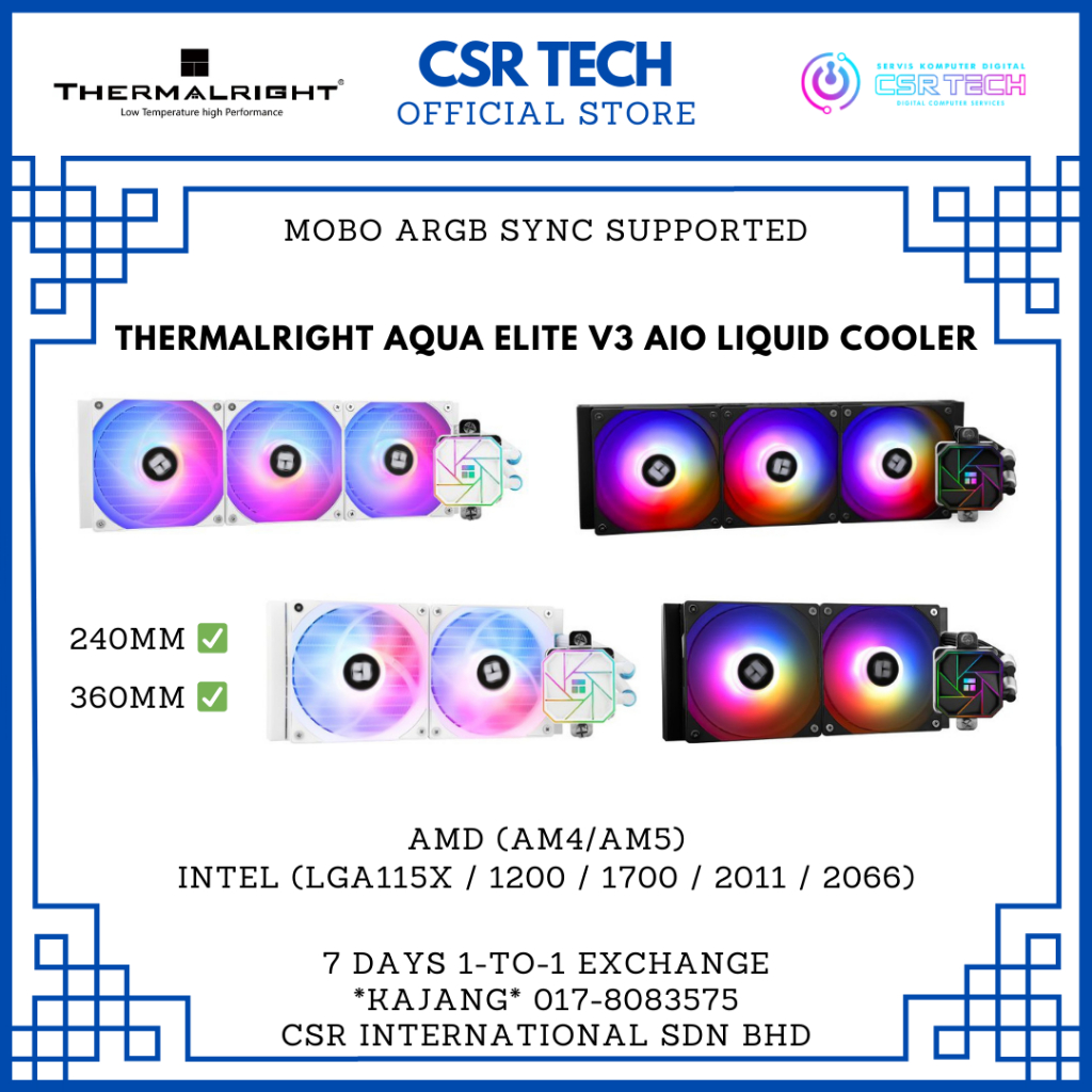 [CSR TECH] THERMALRIGHT AQUA ELITE V3 ARGB AIO LIQUID COOLER FOR CPU (240MM / 360MM) (WHITE ...