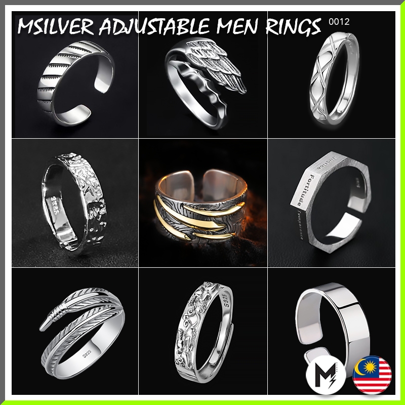 M.Silver Official S925 Silver Ring Men Adjustable Rings Fashion ...