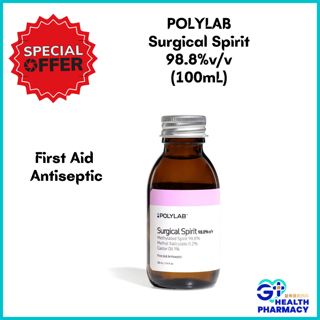POLYLAB Surgical Spirit 98.8% v/v (100mL) First Aid Antiseptic (Exp: 12 ...