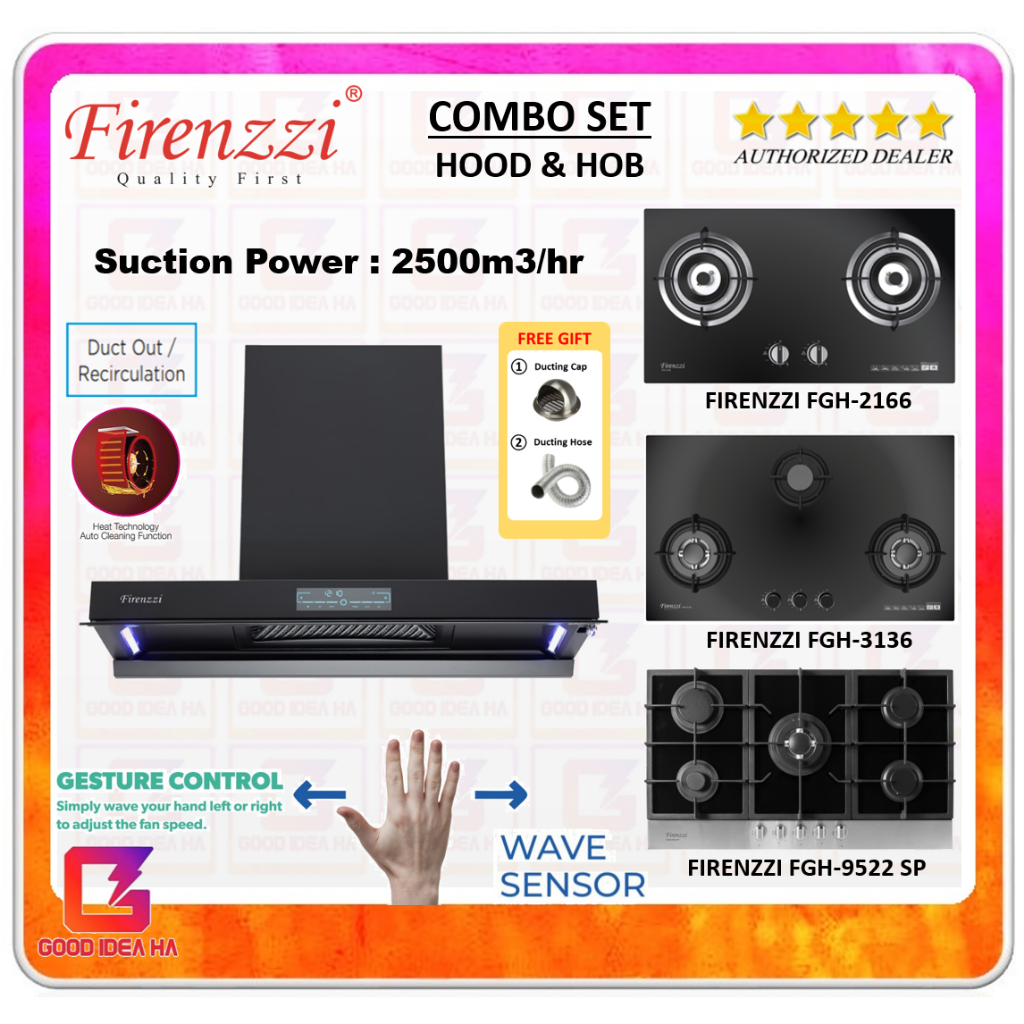 【FREE CAP + DUCTING】FIRENZZI Cooker Hood 2500m3/hr with Auto Cleaning ...