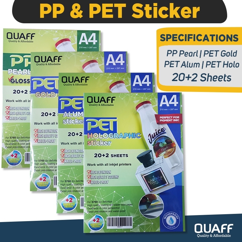 QUAFF PET // PP Label Sticker Waterproof A4 size (20sheets per pack ...
