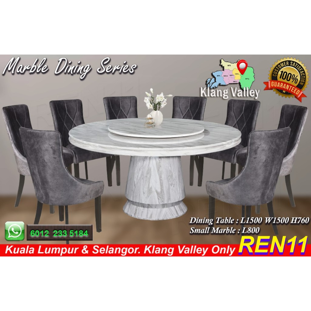 Round Marble Dining Table Meja Marble with lazy susan - L1350 / L1500 ...