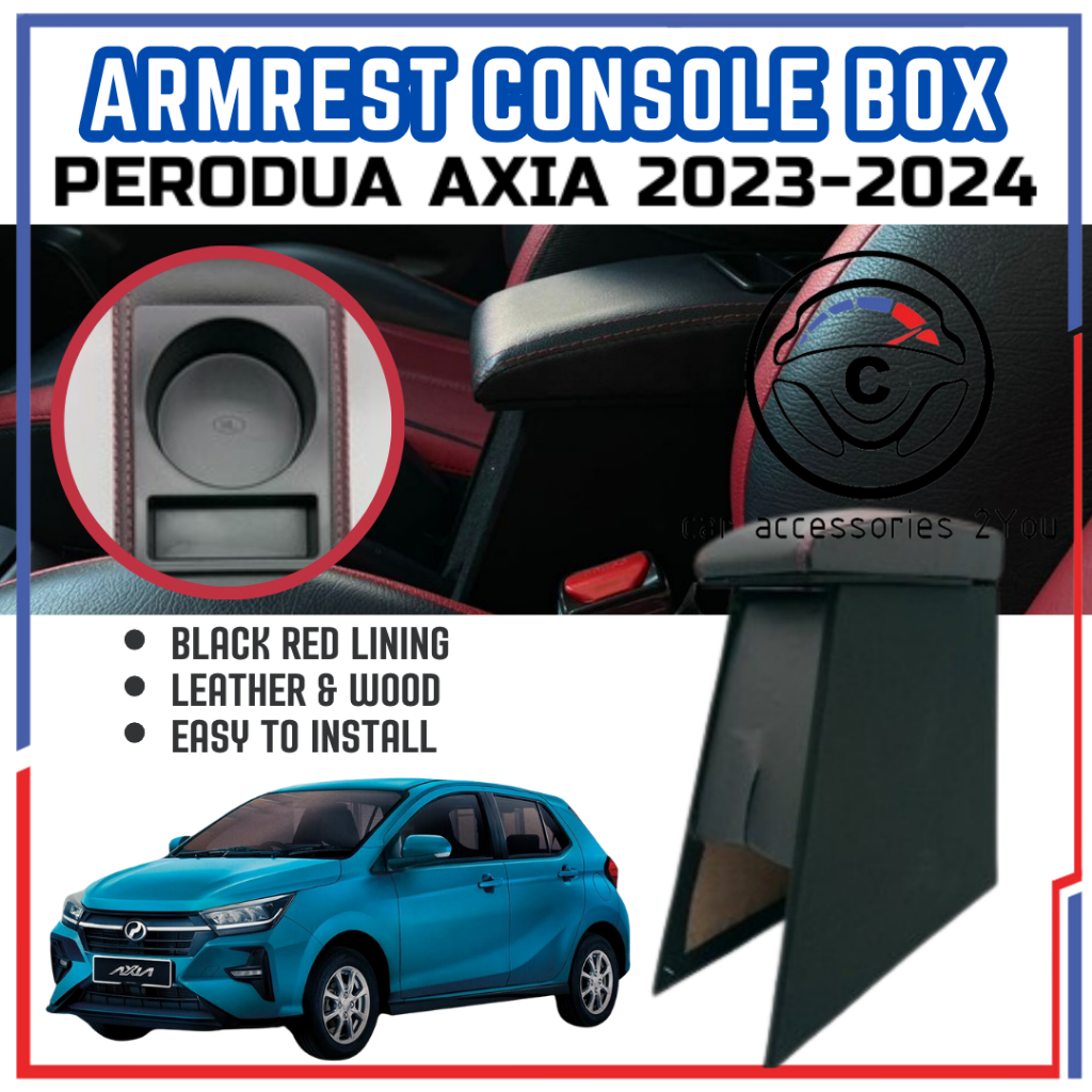 Perodua Axia 2023 - Present Armrest Console Box Red Lining With Cup Holder And Storage | Shopee ...