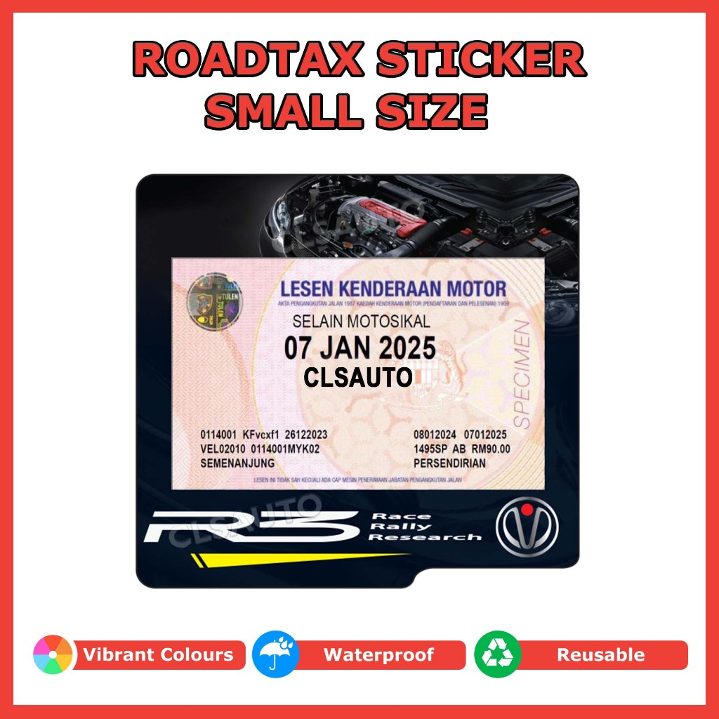 Roadtax Sticker R3 Proton Small Size Pelekat Rotex Kereta Rotax Cover ...