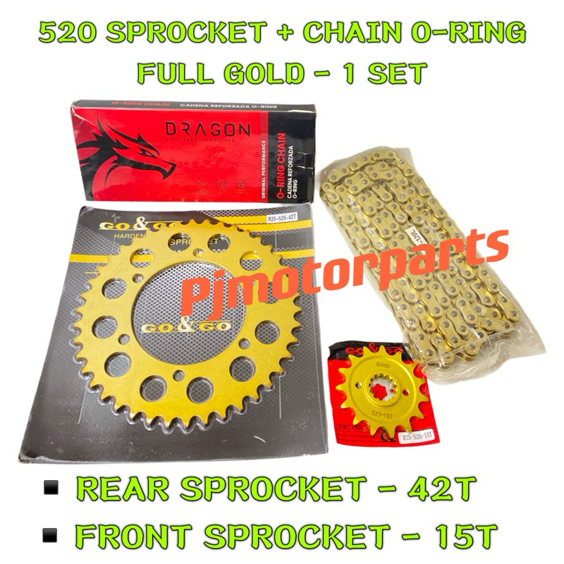 YAMAHA R25 MT25 ( 1 SET ) FULL GOLD 520 FRONT REAR SPROCKET + 520HV ...