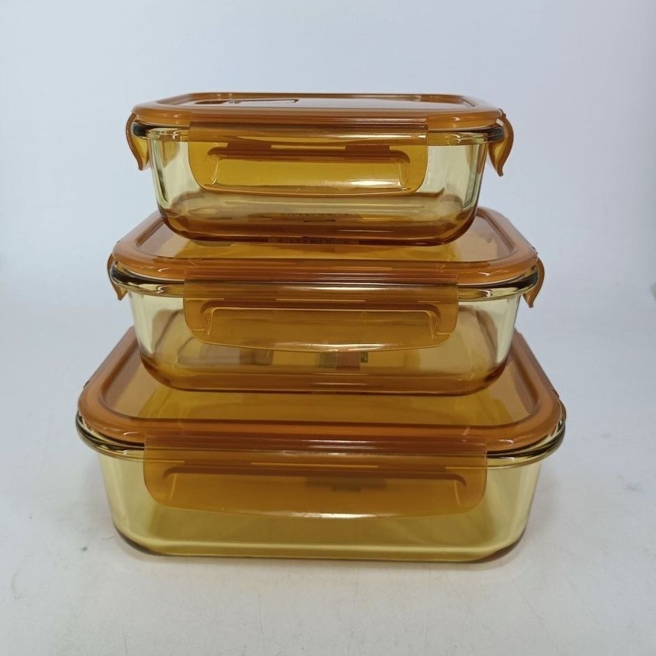 RECTANGULAR AMBER GLASS CONTAINER WITH AIR-TIGHT PLASTIC COVER | Shopee ...