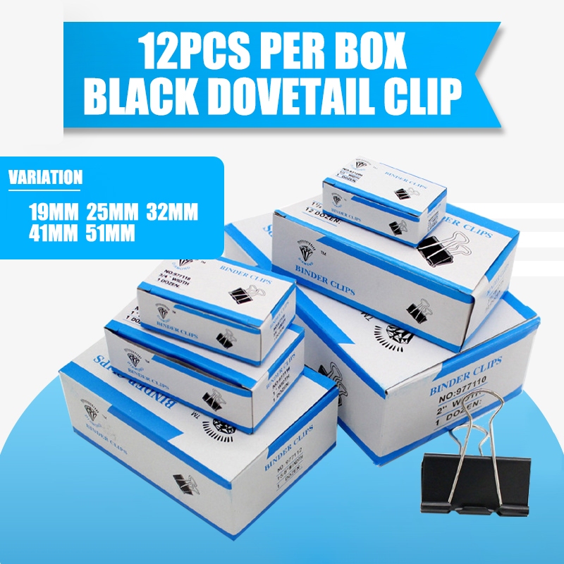 12PCS Per Box Black Dovetail Clip Binder Paper Clip Reverse Tail Clip ...