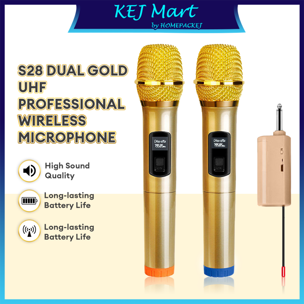 S28 Dual Gold UHF Professional Wireless Microphone with Rechargeable ...