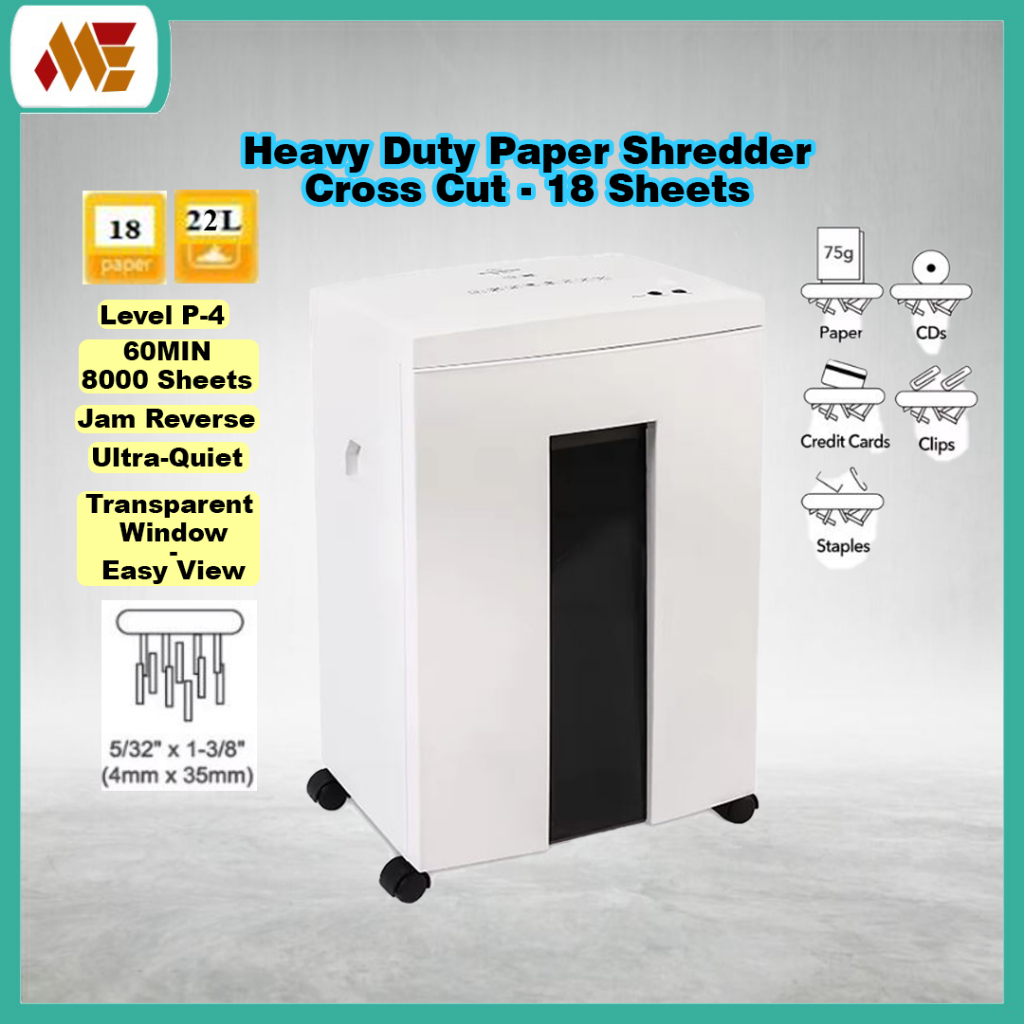 Heavy Duty 18 Sheets Paper Shredder Cross Cut Level P-4 Anti-Jam 56dB ...