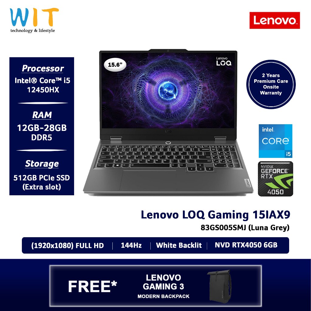 Lenovo LOQ 15IAX9 83GS005SMJ /5RMJ (Intel Core i5-12450HX/12GB-28GB RAM ...