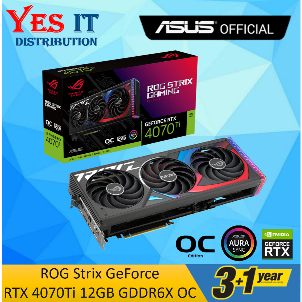 Asus ROG Strix GeForce RTX 4070Ti 12GB GDDR6X OC Edition Graphics Card ...