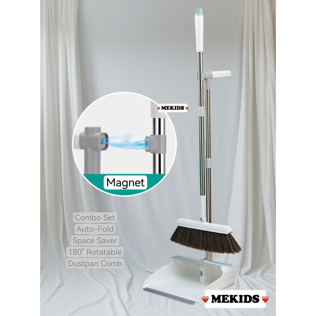 👨‍👩‍👧‍👦MEKIDS👨‍👩‍👧‍👦 Magnetic Foldable Broom Dustpan Set 2 in 1 Broom ...