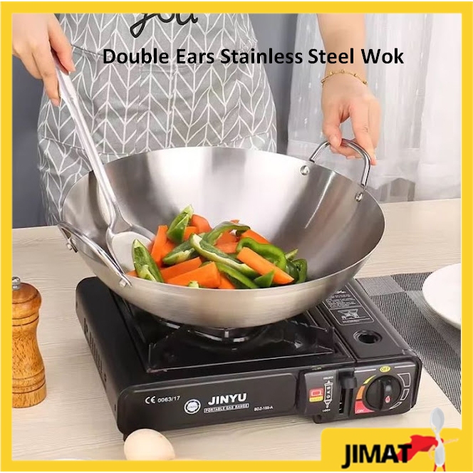 Double-Ear Stainless Steel round Bottom Wok | Restaurant Quick-Fry Pan ...
