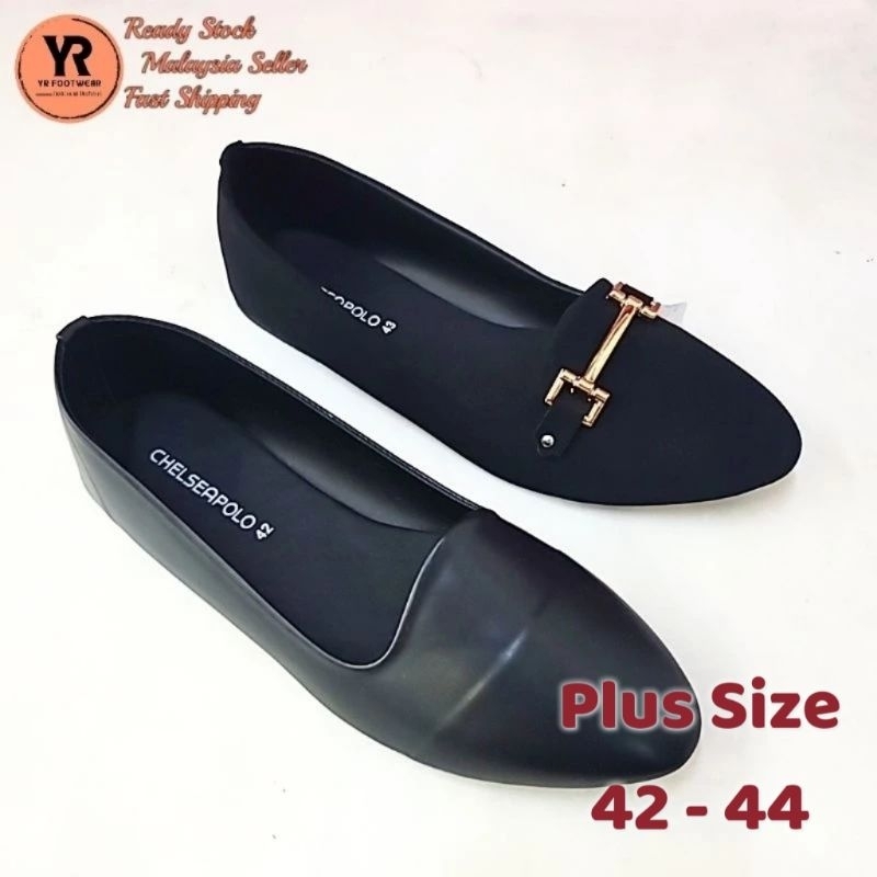 Women's Ladies's fashion plus size black cover flat shoe/kasut sarung ...