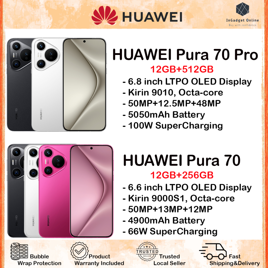 HUAWEI Pura 70 / Pura 70 Pro / P60 Pro (12+512GB)(12+256GB) 100% Original Huawei Malaysia ...
