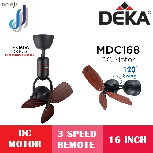 DEKA (16") Mini Wall Ceiling Fan MS16DC / MDC168 Dual Mounting Brackets ...