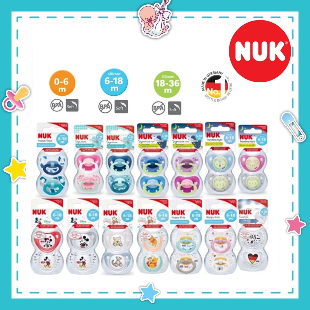 NUK Soother/Pacifier Silicone/Latex Orthodontic Twin Pack 0-6m/6-18m/18-36m | Shopee Malaysia