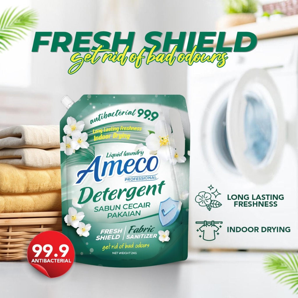 Ameco Professional Sanitizer Laundry Detergent Fresh Shield 2KG Refill Pouch | Shopee Malaysia