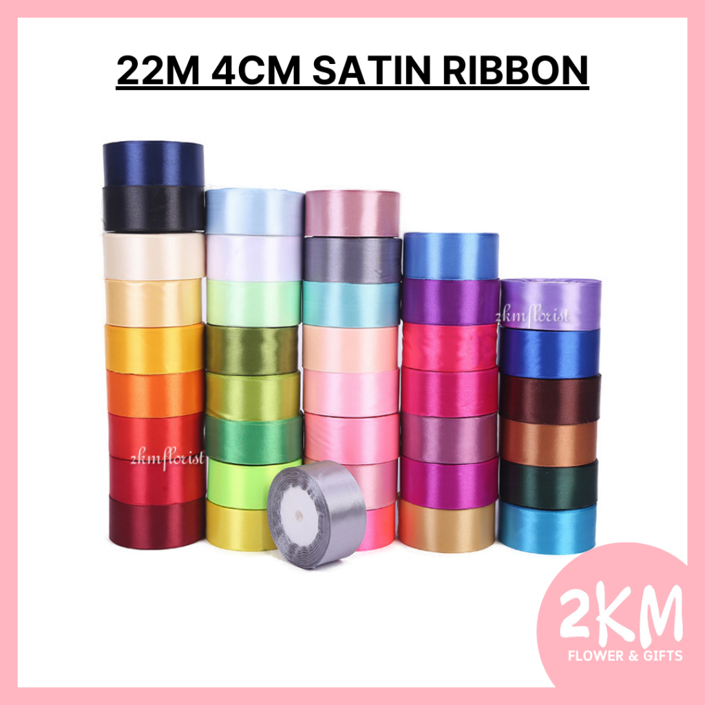(22M) 4CM SATIN Ribbon Reben Riben Gift Satin Organza Flower Bouquet ...