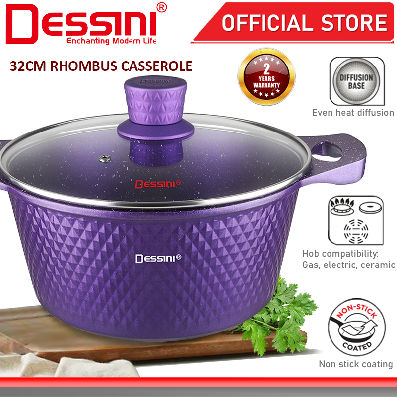 DESSINI ITALY 32CM Rhombus Casserole Die Cast Aluminium Non Stick Pot ...