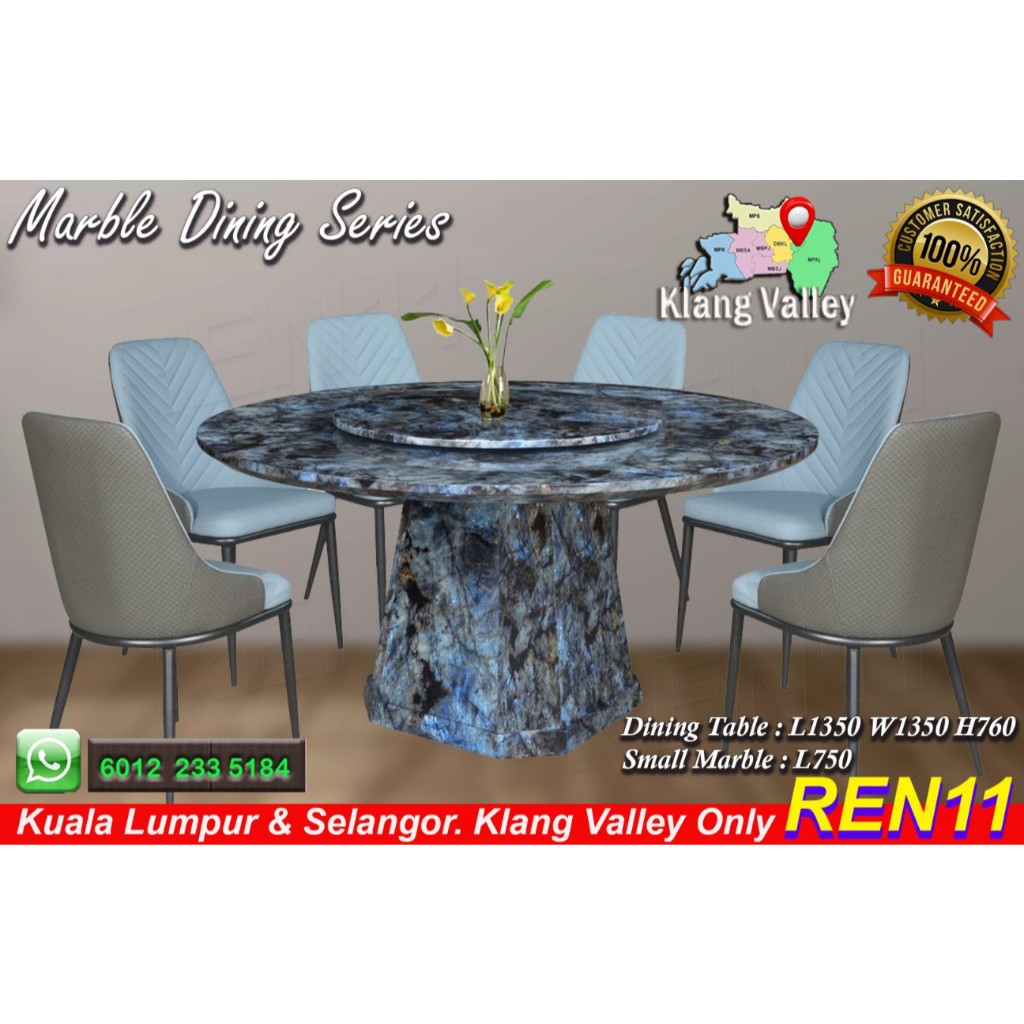 Round Marble Dining Table Meja Marble with lazy susan - L1350 / L1500 ...