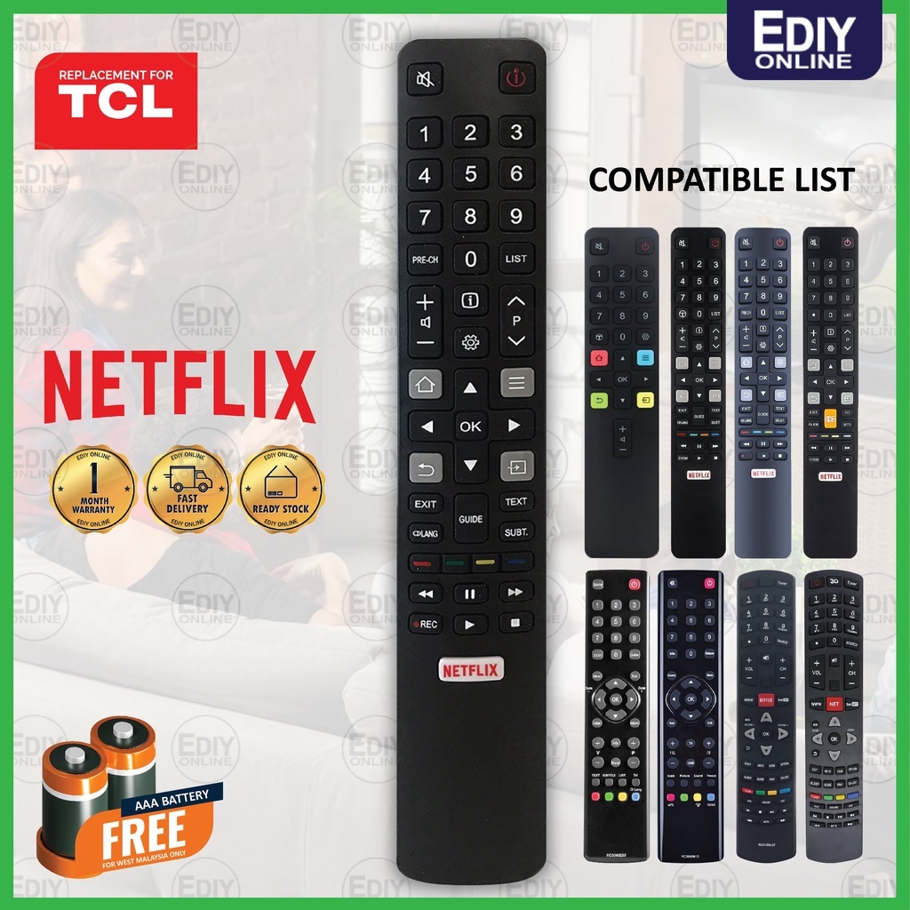 UNIVERSAL TCL SINGER SMART TV REMOTE CONTROL RC802N YUI1 YA12 RC3000E02 ...