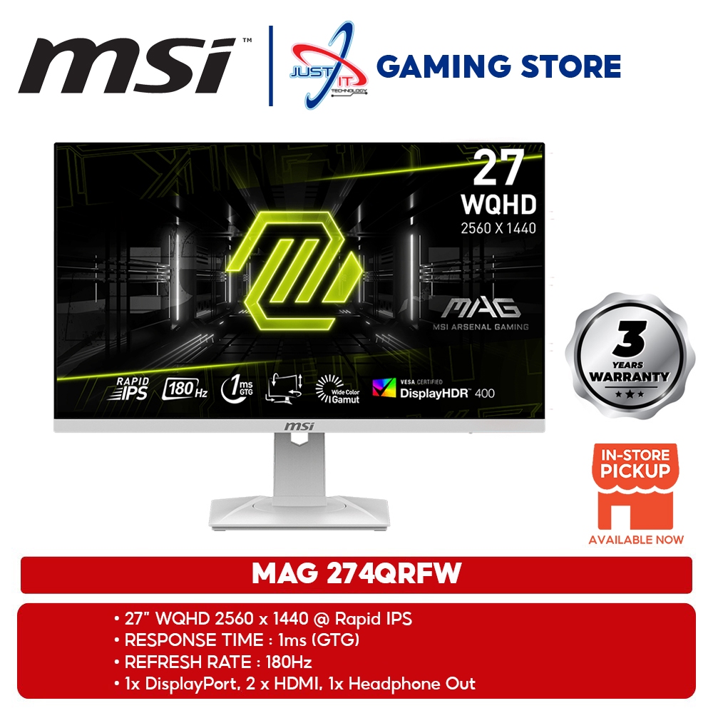 MSI MAG 274QRFW GAMING MONITOR ( 27" WQHD / 180Hz / RAPIS IPS / 1MS GTG ...