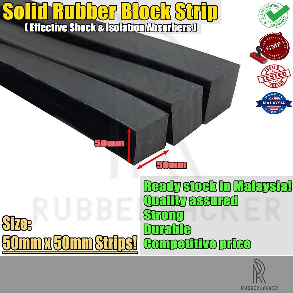 Square rubber block solid strip with 50mmT x 50mmW various length ...