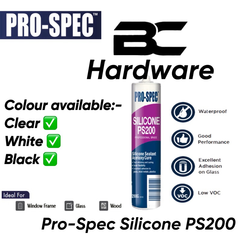 Pro-Spec PS200 Silicone Sealant 280g - White, Clear, Black, Putih ...