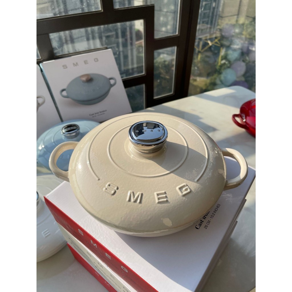 SMEG 26cm Seafood Pot Double Ear Cast Iron Soup Pot Thickened Non stick ...