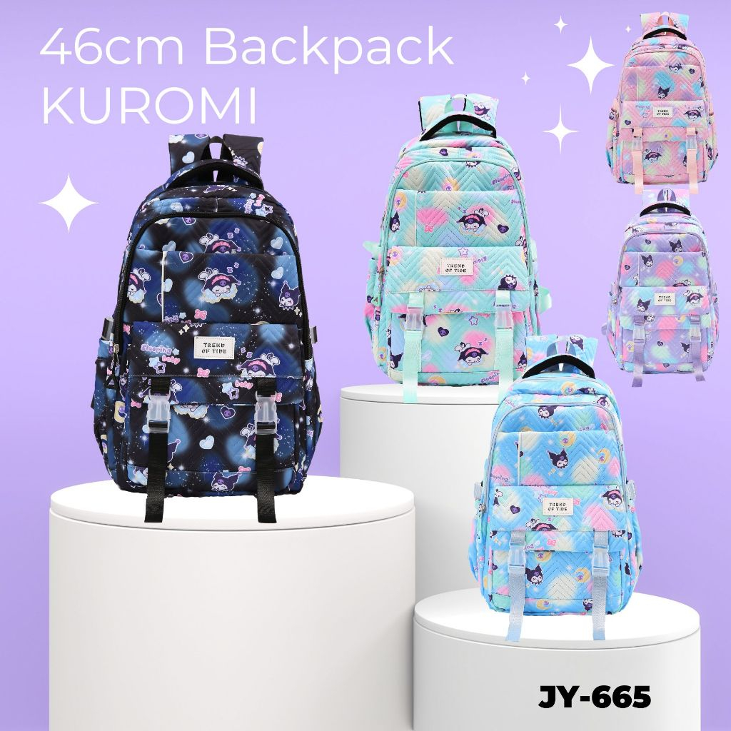 JY-665 Backpack 46CM DESIGN SANRIO KUROMI / Beg Galas Sekolah Rendah Menengah / Kanak-Kanak Kids ...