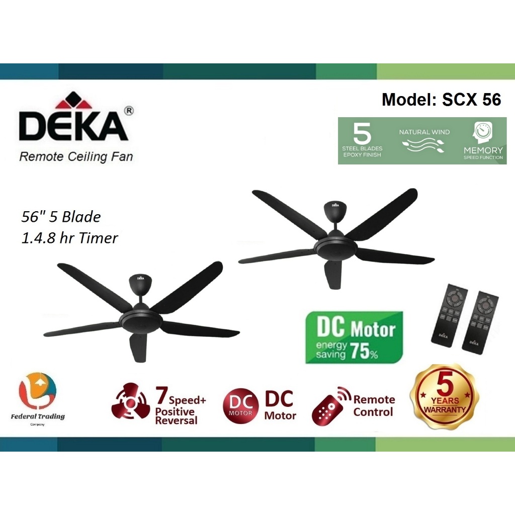 2 unit DEKA SCX56 (56") DC Motor 5 Steel Metal Blade Remote Ceiling Fan ...