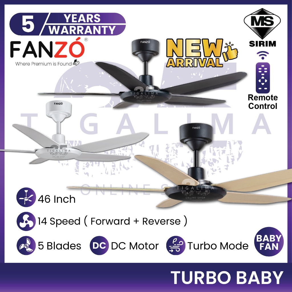 FANZÓ FANZO TURBO BABY 46 Inch 5 Blades 7 Speed DC Motor With Remote ...