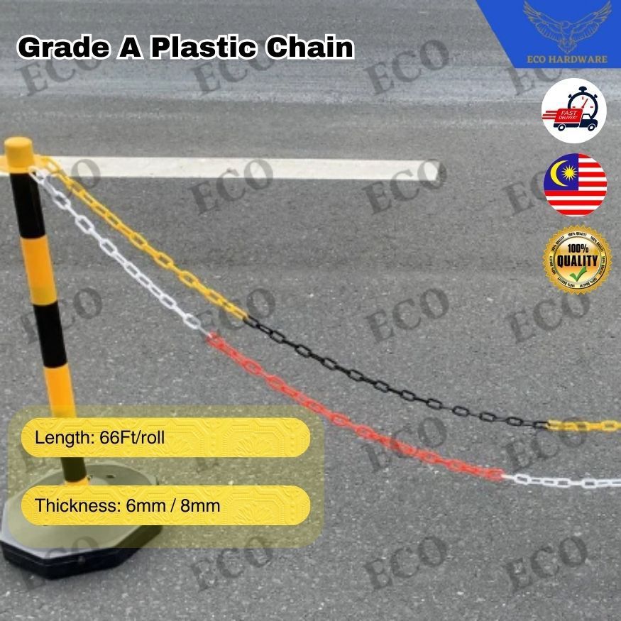 1 Roll 6mm 8mm x 20m Safety PVC Plastic Chain Barricade PVC Link Chain ...
