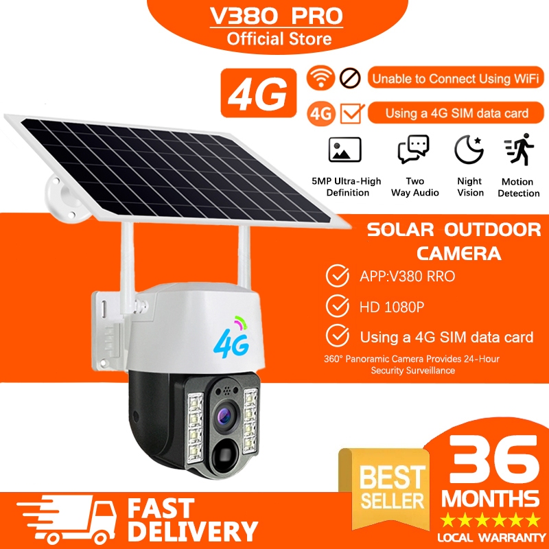 V380 Pro Solar outdoor camera wireless dual lens waterproof wifi 360 ...