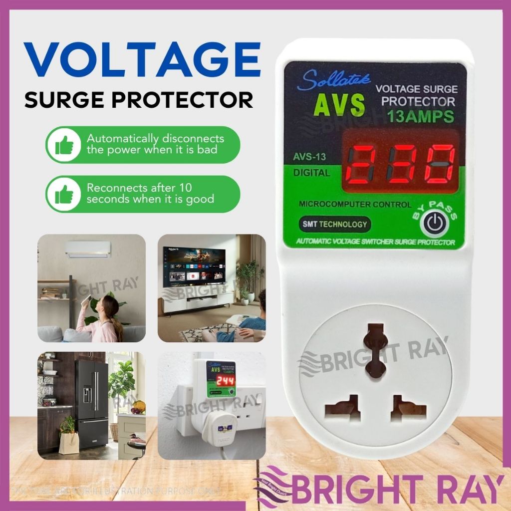 AVS 13A Digital Plug in Automatic Voltage Surge Protector, Universal Socket, Protect Air ...