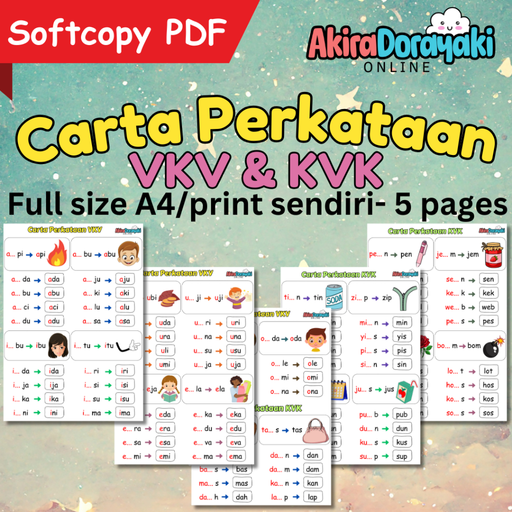 05 Carta Perkataan VKV & KVK [PDF SOFTCOPY] print sendiri | Shopee Malaysia