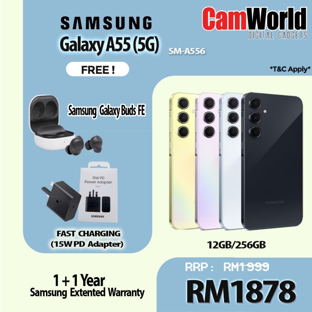 SAMSUNG Galaxy A55 5G (12GB+256GB)(SM-A556E) With 15W Adapter + BUDS FE ...