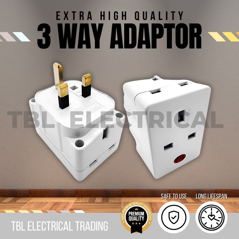 🔥SIRIM🔥3 Way Adaptor/Adapter Full Copper with Neon Light 13A Adaptor 3 ...