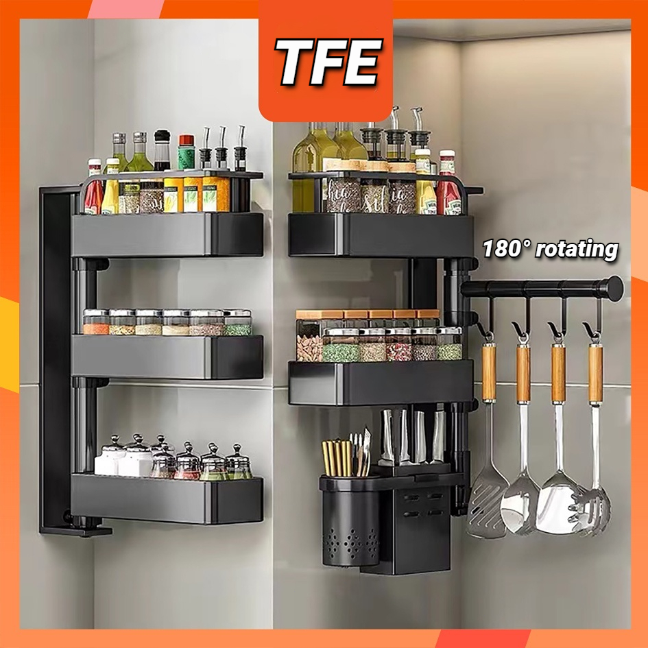 Punch-free 180° rotating Kitchen Rack Spice Rack Rak Dapur Rak Rempah ...