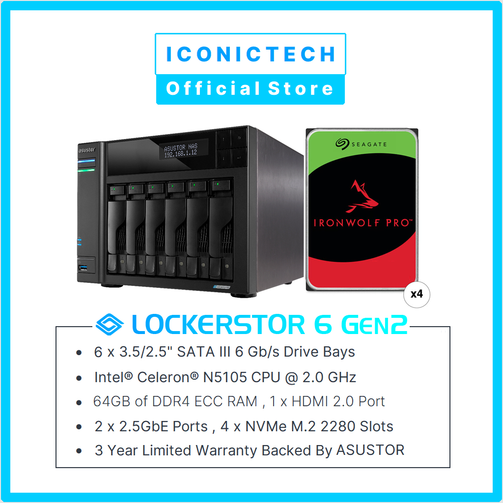WhatsApp0193710000 ASUSTOR LOCKERSTOR 6 Gen 2 (AS6706T) 64GB ECC 6-Bay Nas Enclosure | Shopee ...
