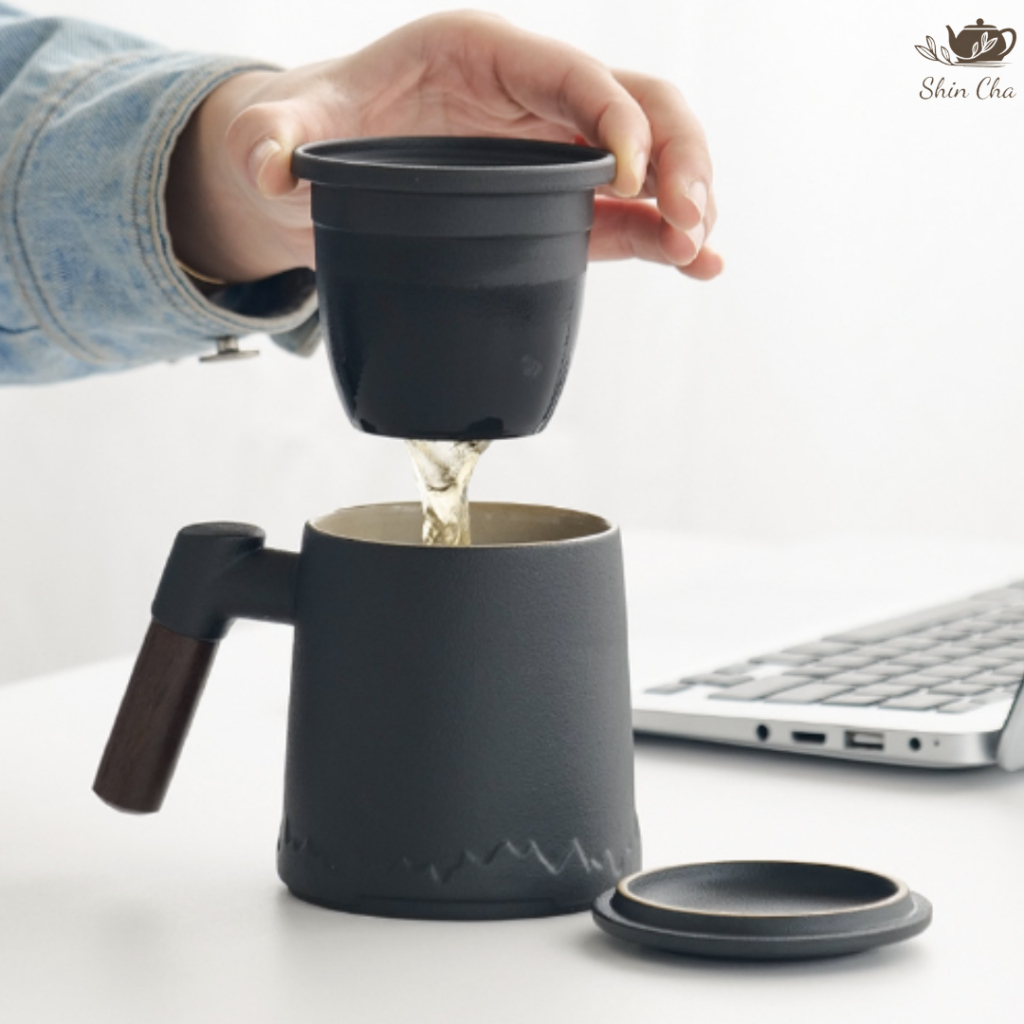木语办公杯 Office Cup （茶水分离泡茶杯子办公室马克杯带盖过滤喝水大容量陶瓷杯 Tea Separator Brewing Cup ...