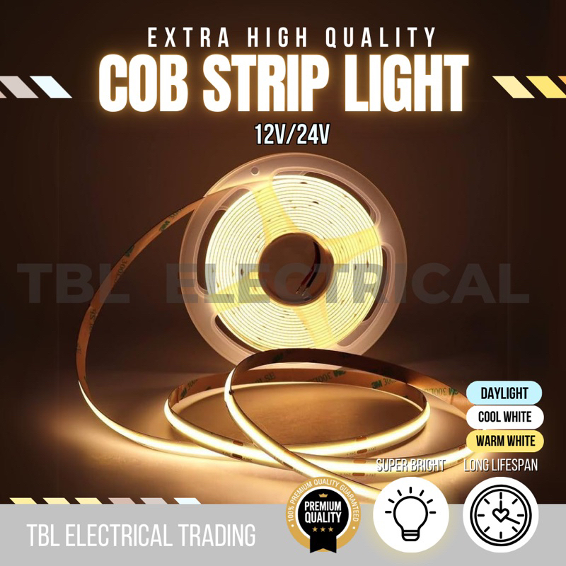 🔥HIGH QUALITY🔥DC12V/24V 5 Meter COB LED Strip Light 320D Ultra Bright Flexible Decorative ...