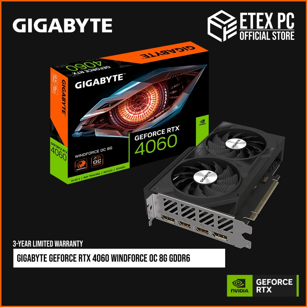 GIGABYTE GeForce RTX 4060 WINDFORCE OC 8G GDDR6 # GV-N4060WF2OC-8GD ...