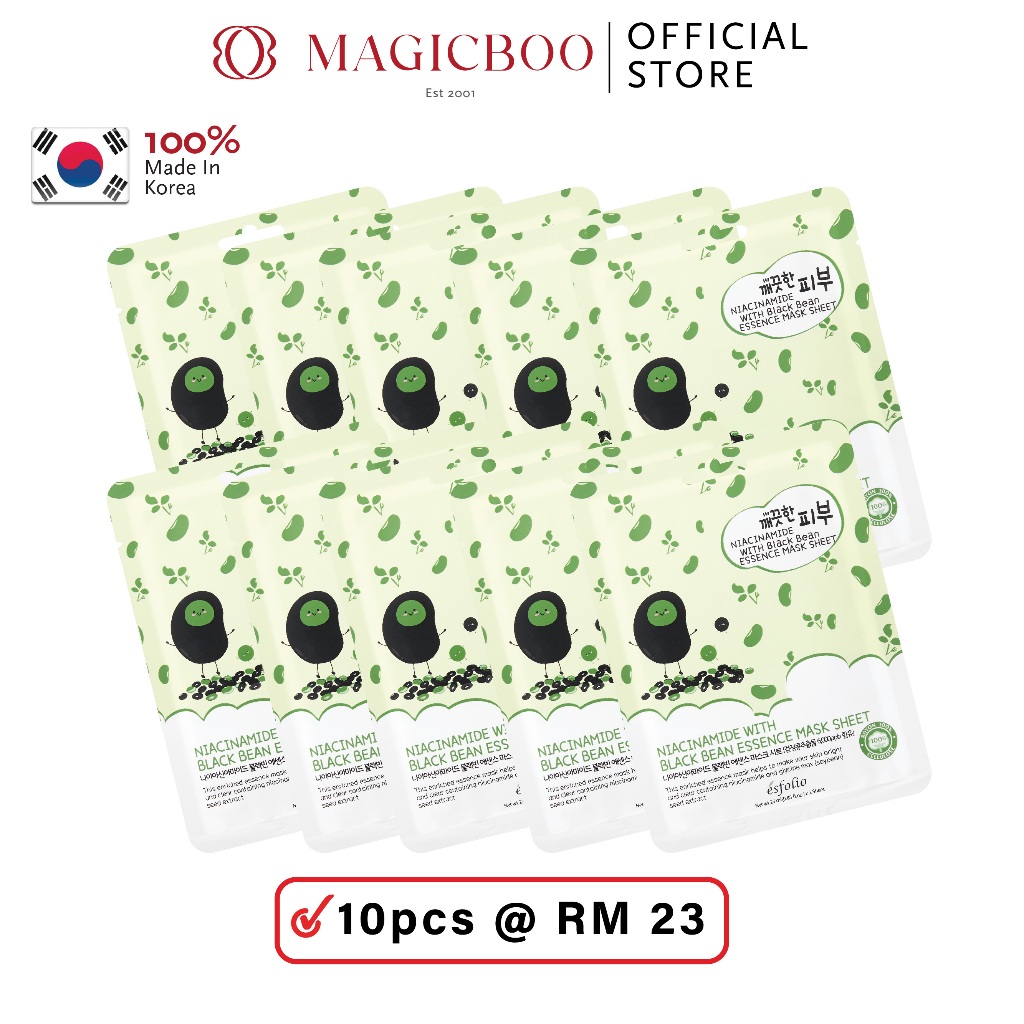 Magicboo Esfolio Pure Skin Niacinamide Black Bean Essence Mask Sheet ...