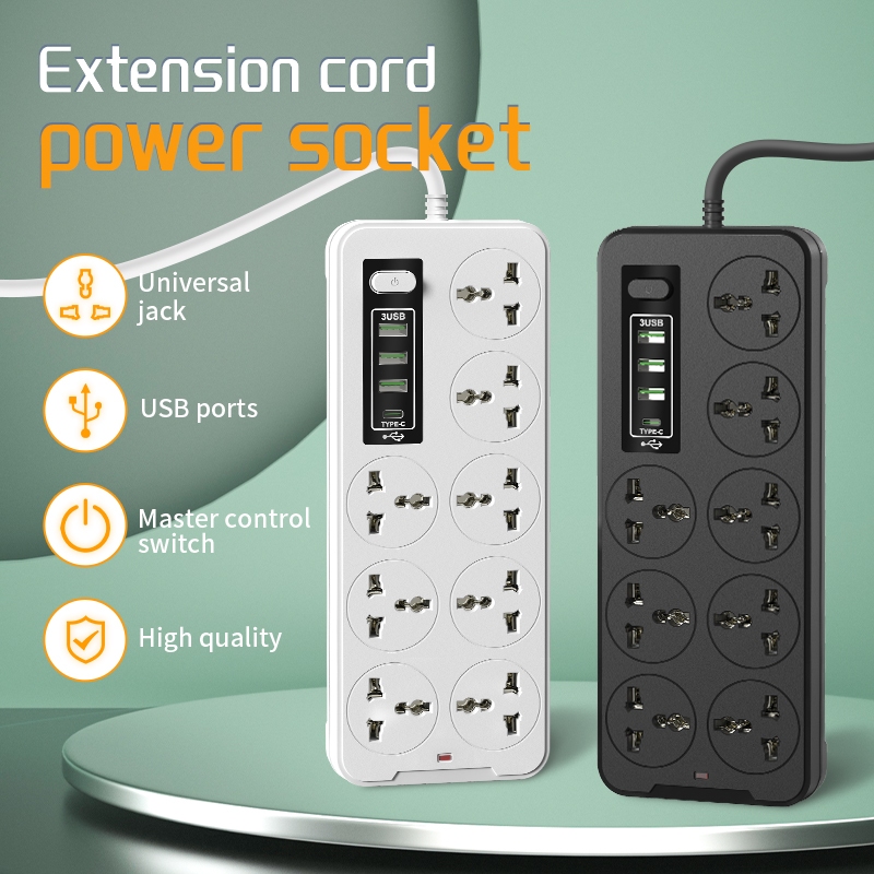 2/5M 3USB 6,8,10 PORT 1TYPE-C Universal Power Strip Extension Plug ...